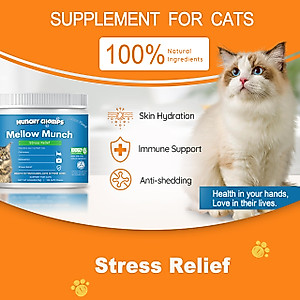 Munchy Chomps Calming Care Support for Cats - Stress Relief & Mellow Calming Chews with Hemp Seed & L-Theanine - Promotes Relaxation & Composure During Stressful Situations (Salmon)