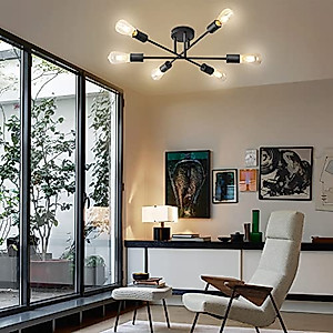 ANWIO Sputnik Chandelier, Mid Century Modern Nordic Pendant Lighting 6 Lights Black Ceiling Light Fixture Black Light for Living Room Kitchen, Bedroom, Dining Room, Kitchen, Office (Black)