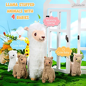 Jenaai Llama Stuffed Animals with 4 Baby Llamas Cute Alpaca Plush Set Kawaii Llama Soft Pillow Dolls for Kids Girls Birthday Wedding Anniversary Presents Home Sofa Decorations