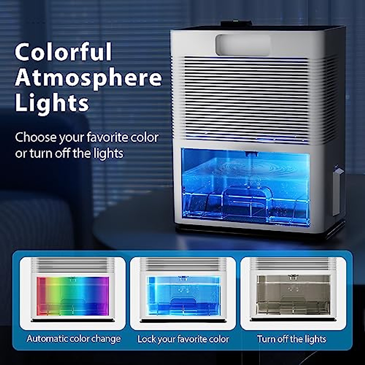 FreAire Dehumidifier for Home Room, 88 OZ Water Tank, (up to 650 sq.ft) Dehumidifiers for Basement Bathroom Bedroom Closet RV with Auto Shut Off, Colorful Lights