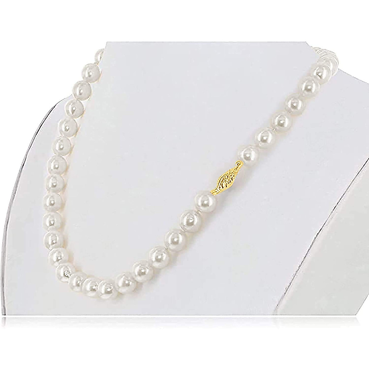 14K Gold AAAA White Japanese Akoya Cultured Pearls 18" Silk-Knotted Strand Pearl Necklace - Choice of Pearl Size & Clasp Gold Color (Yellow Gold, 6-6.5mm)