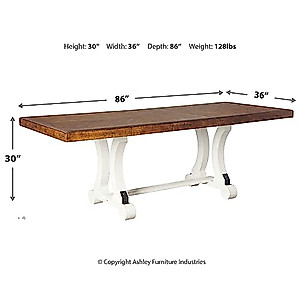 Signature Design by Ashley Valebeck Farmhouse Rectangular Extension Dining Table, Fits up to 8, White & Brown