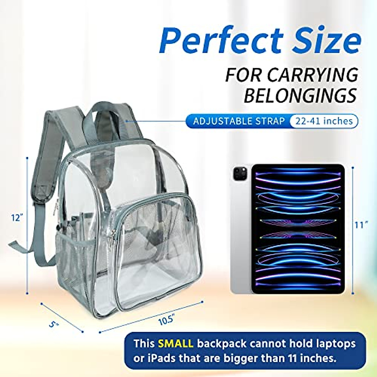 Mildbeer Heavy Duty Small Clear Backpack Stadium Approved, See Through Backpack for Concerts Festivals Work Travel (Grey)