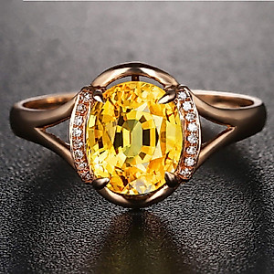 XINQI 18K Yellow Gold Yellow Citrine and CZ Women's Engagement Ring (2 Ct Oval Gemstone Birthstone, Available 6,7,8,9,10) (10)