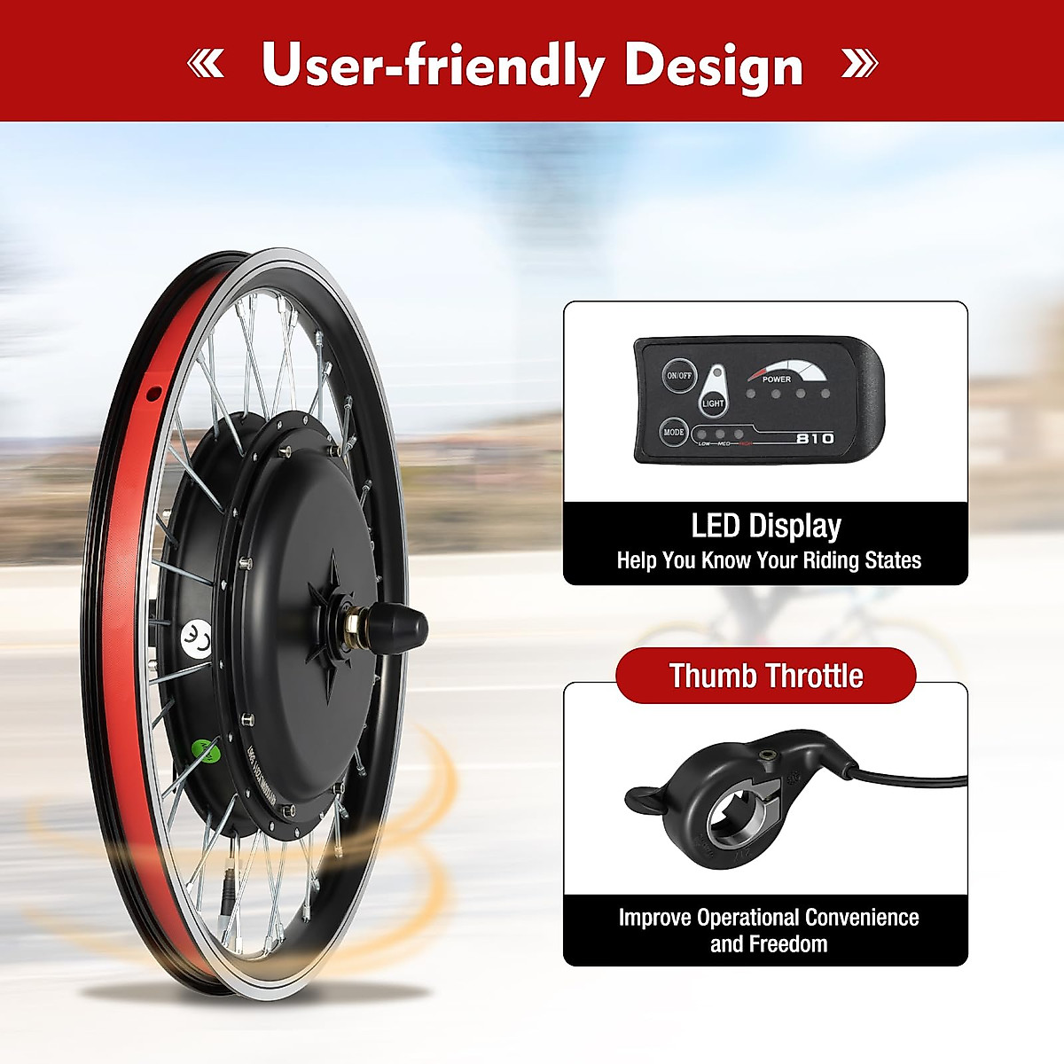 20" Electric Bicycle Conversion kit,Front Adult Electric Bicycles, 48v 1000w Bike Conversion kit to Electric, Electric Bicycle Bike Wheels