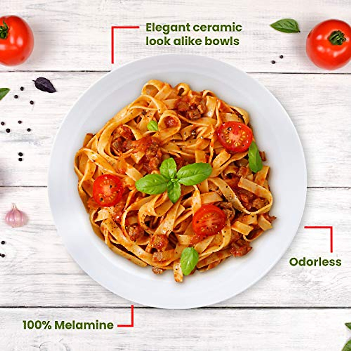 Melamine Pasta Bowls / Shallow Salad Bowls / Plastic Dinner Deep Plates (9 Inches,30 Oz,Set of 4,White) – Dishwasher Safe, Unbreakable, Reusable & BPA Free - Kids, Toddlers, Children, Adults & Elderly