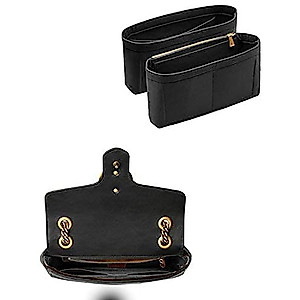 Small Handbag Shaper Insert for GG Marmont Matelasse Shoulder Bag(Pack of 2)Felt Insert Purse Organizer with Zipper- Buy 1 Get 1 Bag Free Small 8030 Black