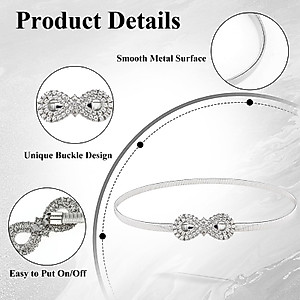 KALIONE Women's Skinny Rhinestone Belt, Elastic Waistband Metal Waist Belt Silver Thin Crystal Rope Belt Stretch Spring Chain Belt for Women Girls Dresses Jeans