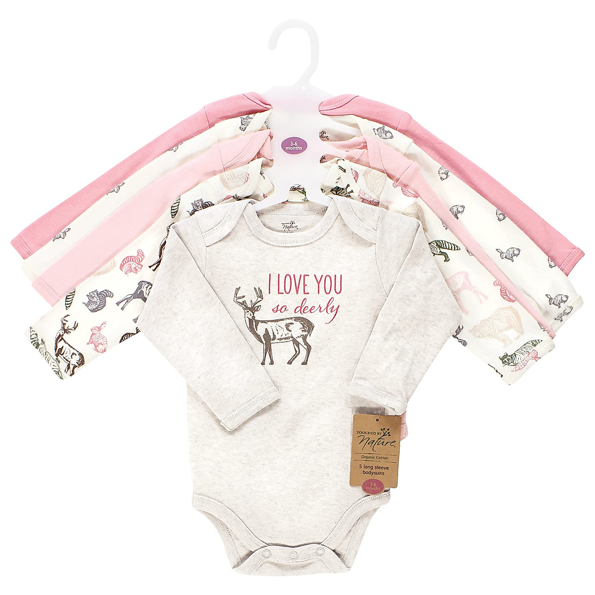 Touched by Nature Unisex Baby Organic Cotton Long-Sleeve Bodysuits, Girl Woodland, 6-9 Months