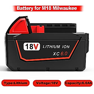 Rocivic 2 Packs 6.0Ah Replace for Milwaukee 18V Battery, Compatible with Milwaukee 18 Volt M18 48-11-1820 48-11-1812 48-11-1850 48-11-1828 48-11-1828 48-11-1815 Cordless Power Tools