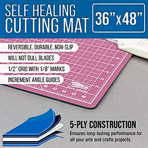 U.S. Art Supply 36" x 48" Pink/Blue Professional Self Healing 5-Ply Double Sided Durable Non-Slip Cutting Mat Great for Scrapbooking, Quilting, Sewing and all Arts & Crafts Projects