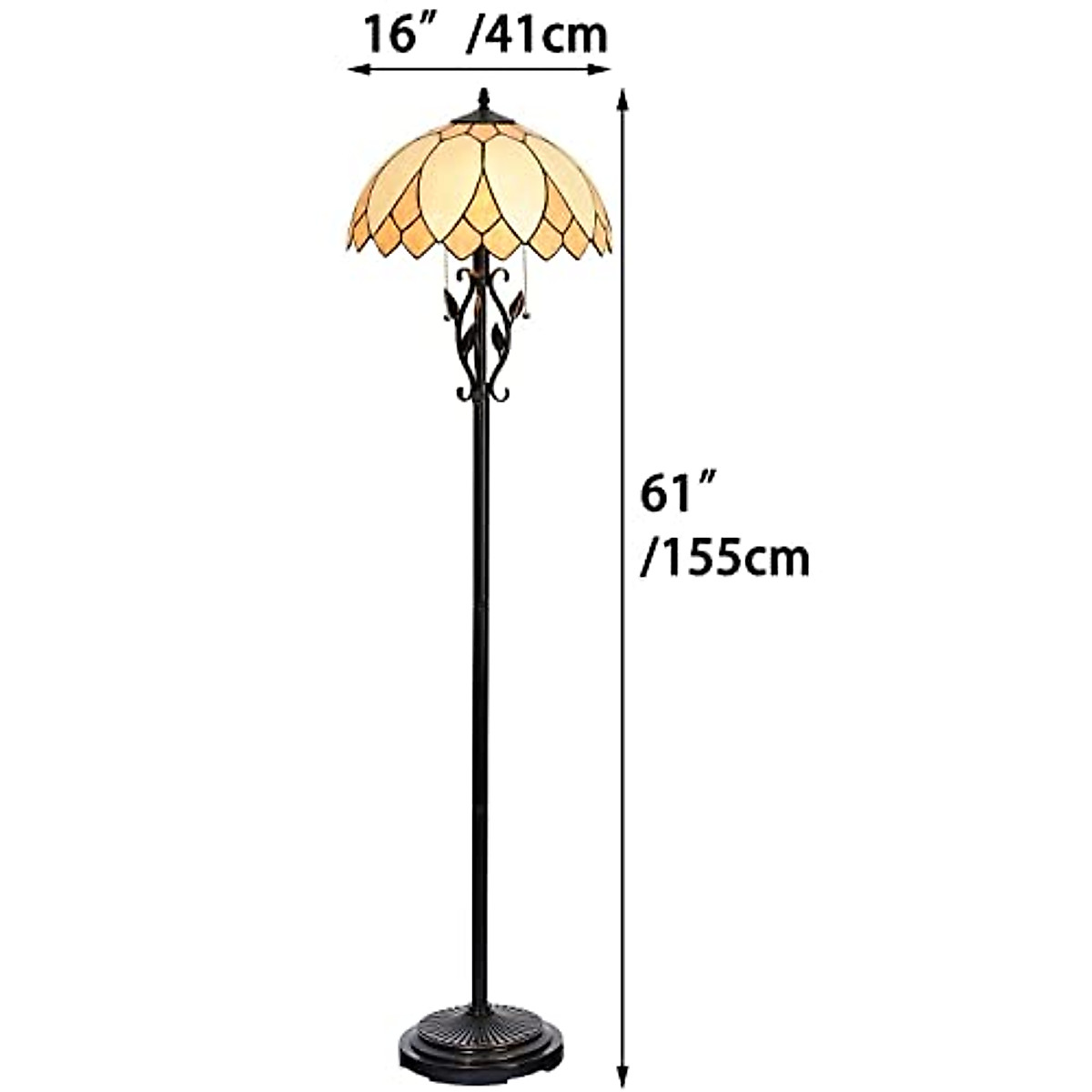 Bieye L10731 Lotus Flower Tiffany Style Stained Glass Floor Lamp with 16-inch Lampshade, 61-inch Tall