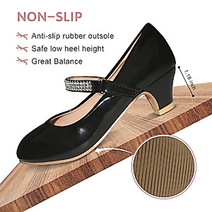 BESSIVIC Girls Dress Shoes Mary Jane Shoes for Girls with Low Heel, Princess Flower Ballet Flats for Wedding School Party Black US 2