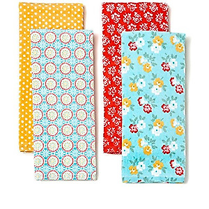 The Pioneer Woman Spring Floral Kitchen Towel Set, 4pk, Print,Red, Teal, Yellow, White, Blue, Green