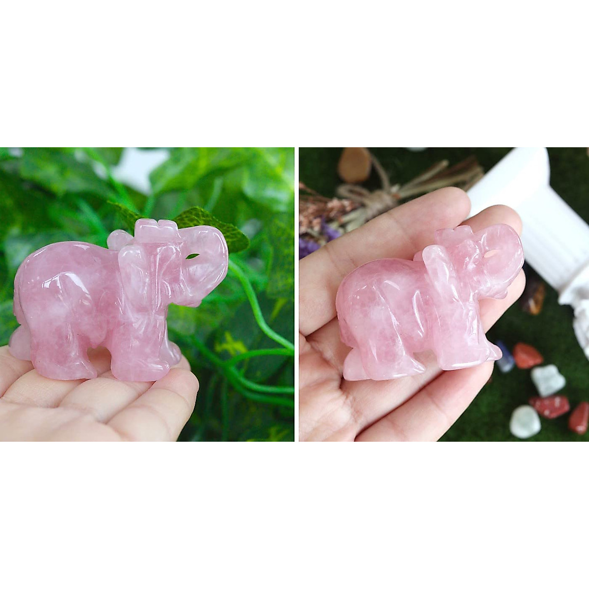 2" Rose Quartz Elephant Decor Healing Crystal Cute Polished Natural Stone Hand-Carved Big Pink Sculpture Statue Figurines Gemstone Energy Hippie Home Room Office Desk Decoration Gifts for Women Men