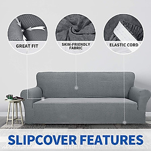 ZNSAYOTX 1 Piece Jacquard Couch Covers for 2 Cushion Couch High Stretch Loveseat Slipcover for Pets Dogs Anti Slip Love Seat Sofa Slipcover Furniture Protector (Loveseat, Light Grey)
