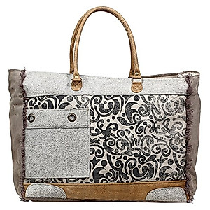 Myra Bag Hide & Floral Upcycled Canvas Weekender Bag S-1199