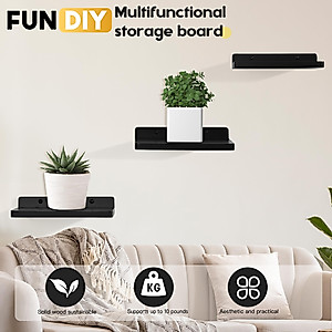 NIUBEST Small Floating Shelf,5 x 8.5 Inch,Set of 3 Small Wall Shelf for Bedroom Living Room Bathroom Kitchen Office (Black)