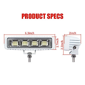 EXZEIT Waterproof Led Boat Lights, 2 pc 72W Deck/Dock Marine Lights 4000LMS 120°Flood Light, 6.3inch, 12/24 V Led Light Bar