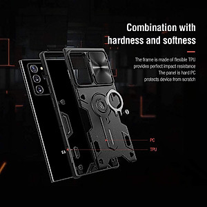 Samsung Galaxy Note 20 Ultra 5G Case with Ring Kickstand and Camera Lens Cover, CamShield Armor Shockproof PC & TPU Bumper Hybrid Protective Cover (Black,Note 20 Ultra/Note 20 Ultra 5G)