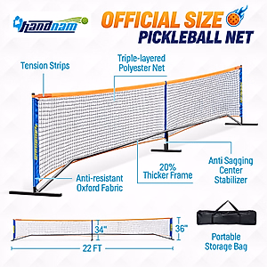 Premium Pickleball Net, 22FT Regulation Size Portable Pickleball Net, Pickle Ball Net System with Carrying Bag for Driveway Backyard Outdoor Indoor