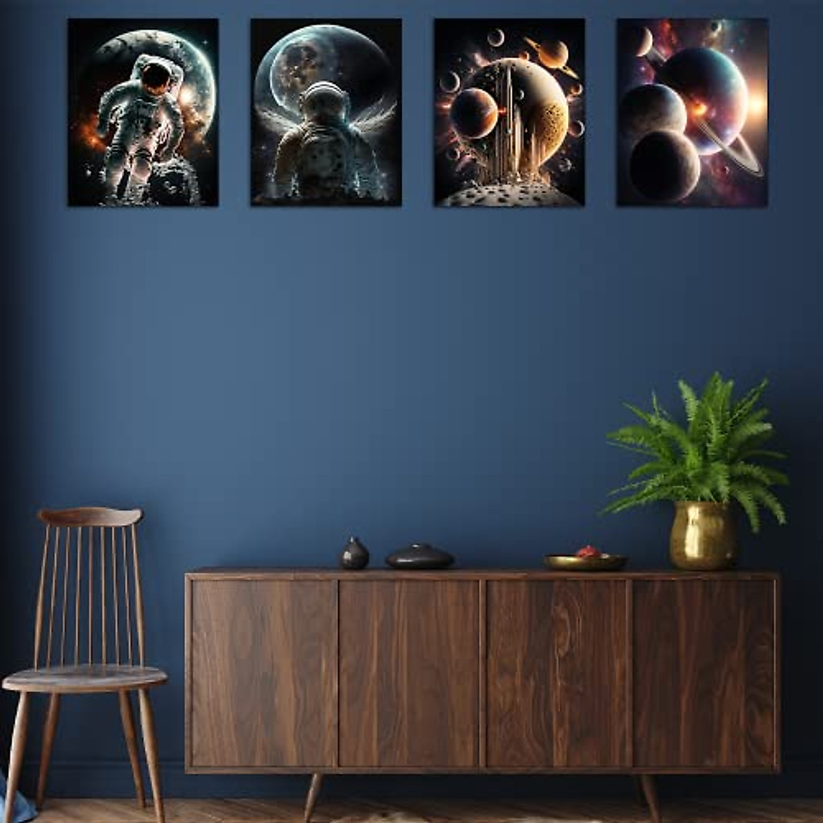 Nilem Design Outer Space Wall Art Planet Posters Set of 4 Unframed (8''x10'') Space Posters for Boys Room Decor Astronaut Poster Space Themed Wall Art Kids Space Room Decor Galaxy Poster