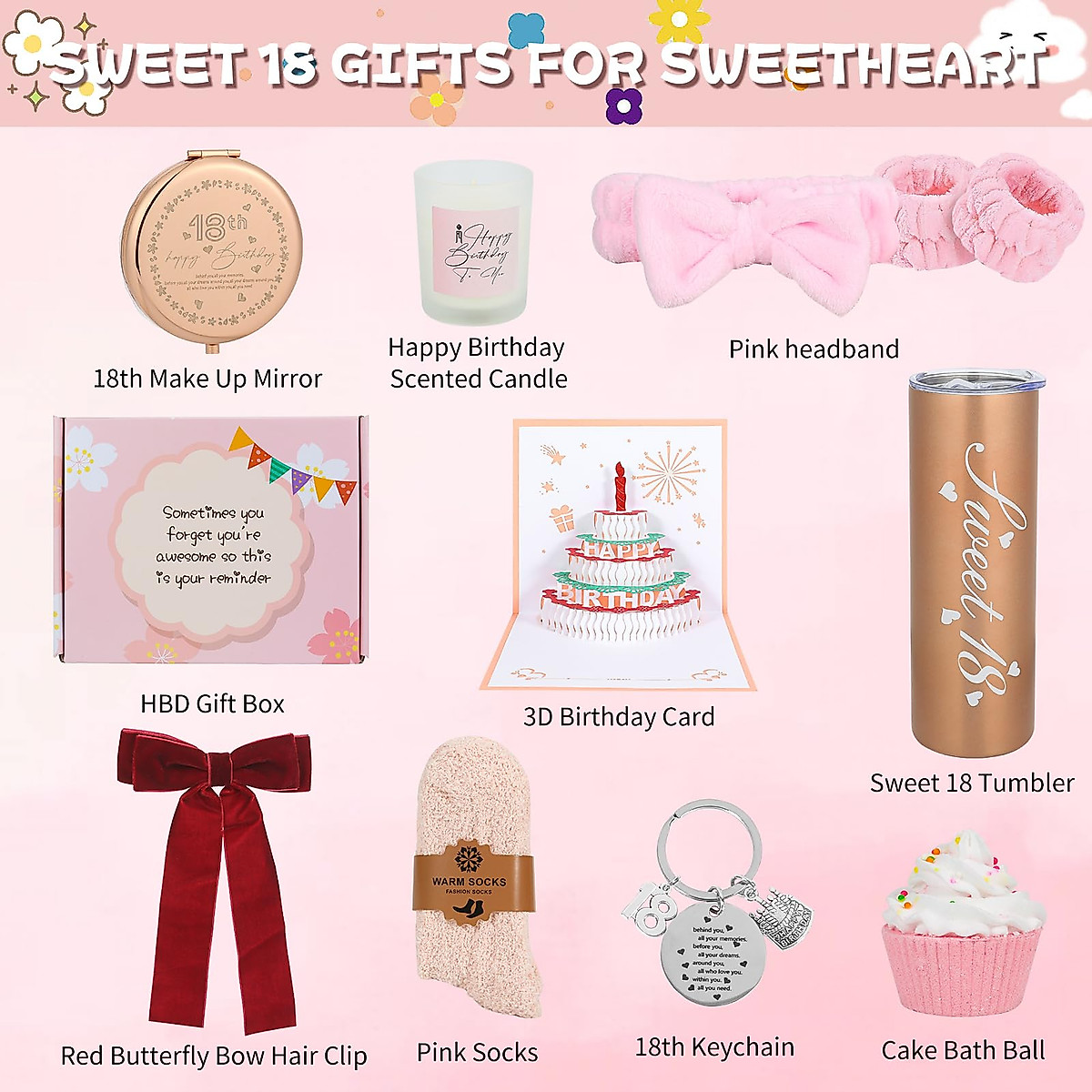 11Pcs 18th Birthday Gifts for Girls, Gifts for 18 Year Old Girl, 18th Birthday Gifts, 18 Year Old Girl Gifts, 18 Birthday Gifts for Girls,18 Year Old Girl Birthday Gifts
