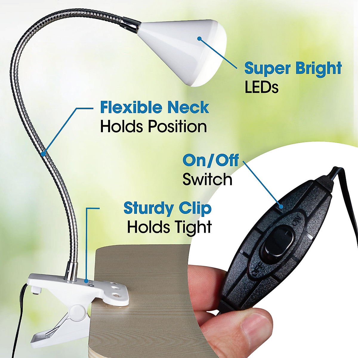OttLite LED Cone Clip Lamp | Task Lamp, Desk Lamp | Sturdy Clip, Flexible Neck | Great for Home, Office, Work Space, Dorm