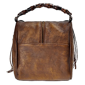 ZLYC Women's Leather Bamboo Hand Strap Featured Fringe Bohemian Tassel Studed Cross Body Bag (Brown)