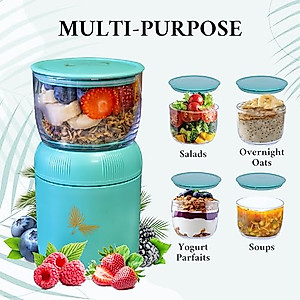 Healthy Habits Parfait Cups with Lids - Insulated Yogurt Containers with Lids - Leak Proof Overnight Oats Containers with Lids - Twist & Lock Salad Container with Spoon and Fork (Turquoise)