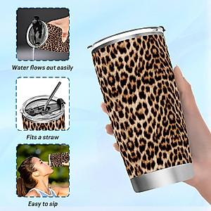 SUABO Leopard Print Cheetah Pattern Tumbler with Lid,Stainless Steel,Vacuum Insulated Coffee Mug,Sport Water Bottle Drinking Cup,Stays Cold/Hot,600 ML
