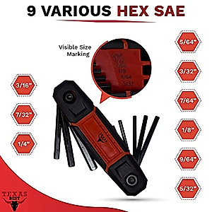 Texas Best Folding Metric and SAE Hex Keys | Metric and SAE Allen Wrench Set | Heat Treatment S2 Finish | 2 Pack