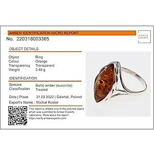 HolidayGiftShops Sterling Silver and Baltic Honey Marquise Cut Amber Ring