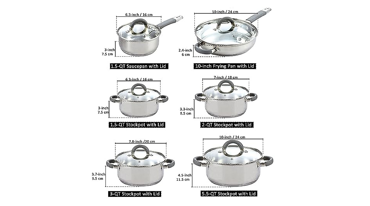 Cook N Home 12-Piece Stainless Steel Cookware Set