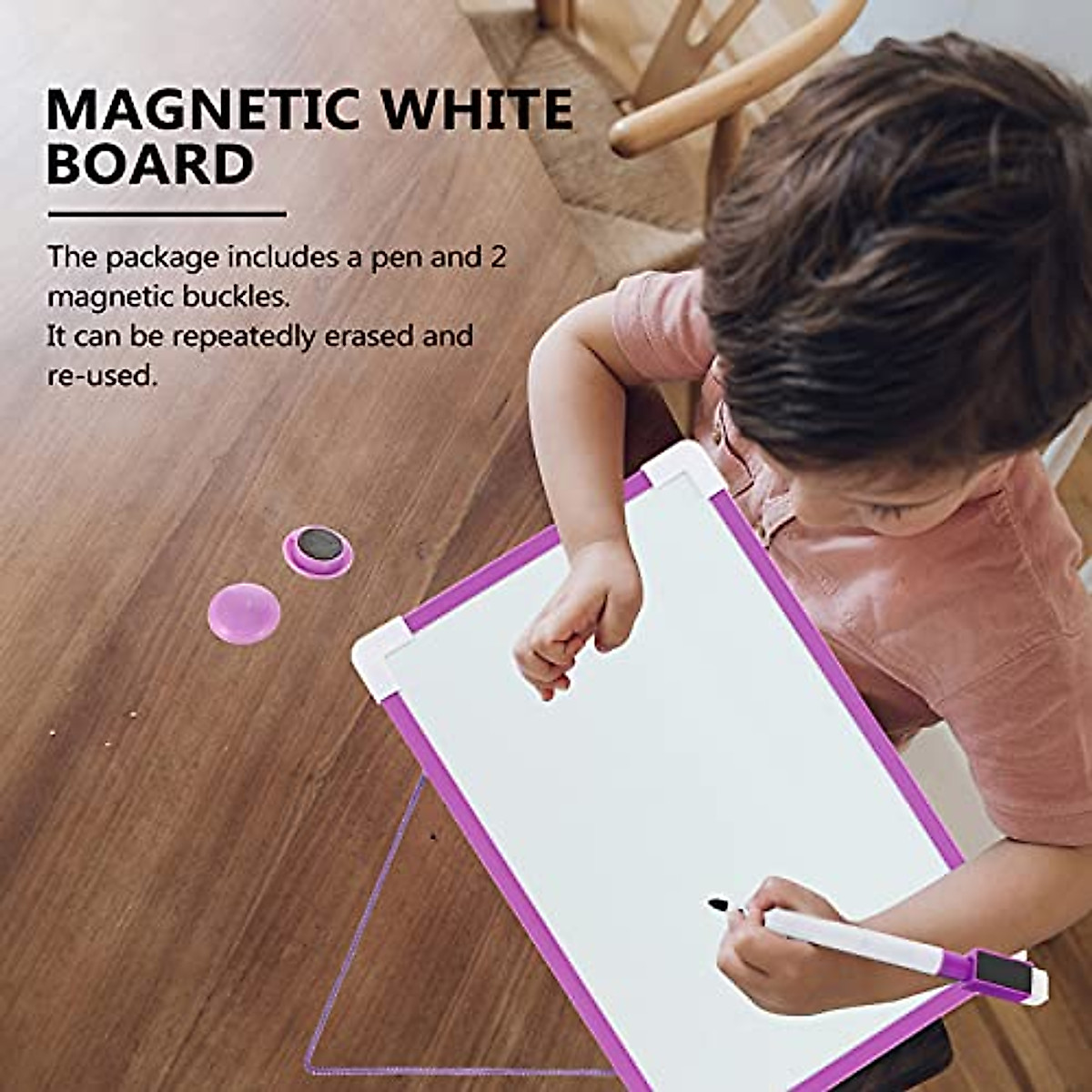 Operitacx Small Dry Erase Whiteboard, Magnetic White Board with Marker, Magnetic Hanging Whiteboard, Portable Mini Double Sided White Board for Drawing, Memo Board (Purple)