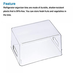 uxcell Refrigerator Organizer Bins 1PC, Stackable Fridge Drawer Organizer with Handles, Clear Fridge Bins for Pantry, Freezer, Shelves - White