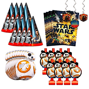 Classic Disney Star Wars Birthday Party Supplies Pack | 50+ Pc Star Wars Bundle with Party Plates, Loot Bags, Party Hats, Napkins and More (Star Wars Party Decor and Favors)