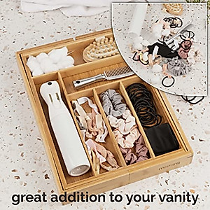 Bamboo Kitchen Drawer Organizer - Easily Adjust The Wooden Tray Width to Drawer Size, Deep Enough to Fit Entire Drawer and Accommodates Different Kitchen Utensil and Cutlery Sizes.