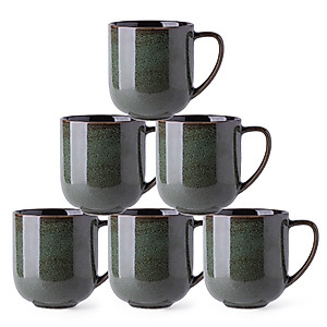 LERATIO 12OZ Ceramic Coffee Mugs Set of 6, Large Porcelain Coffee Cups With Large Handle For Latte,Cappuccino,Milk,Cocoa,|Dishwasher&Microwave Safe Mug Sets,Ideal for Man,Woman,Dad, Mom-Green