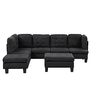 Casa Andrea Milano Modern Sectional Sofa L Shaped Couch with Reversible Chaise & Ottoman, Large Living Room Furniture, Black