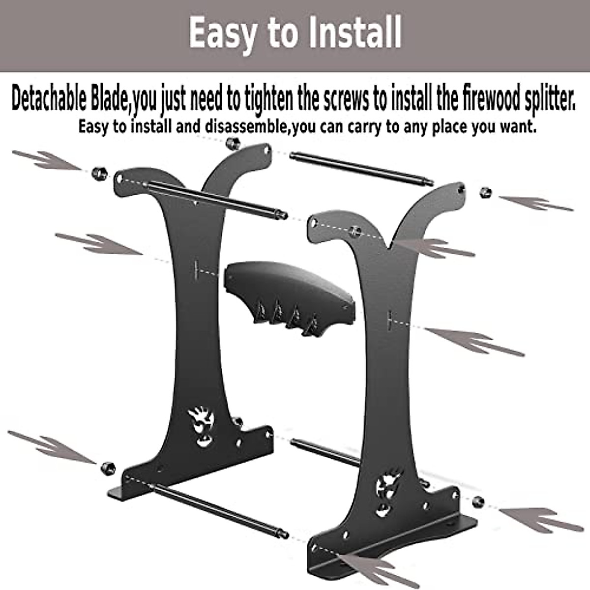 Kweetle Detachable Firewood Kindling Splitter, Manual Kindling Wood Splitting Tool with Gloves, High Carbon Steel Log Splitting Wedge Tool Firewood Splitter for Home Garden Outdoor