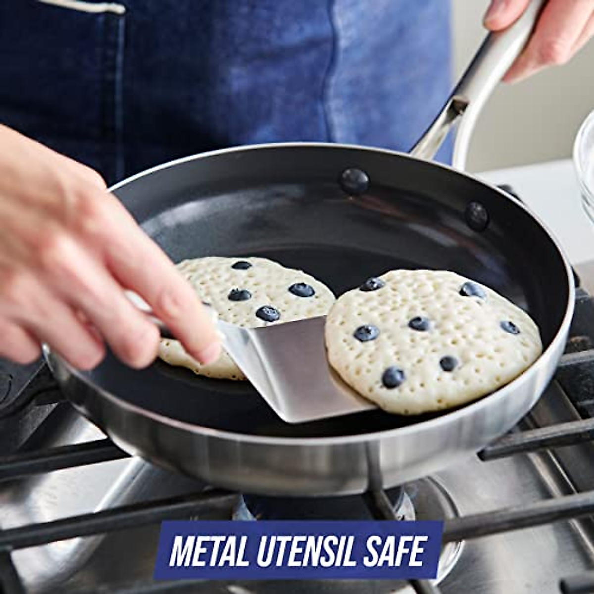 Blue Diamond HD Stainless Steel Clad Pro 11" Frypan Skillet, Diamond Infused Ceramic Nonstick, PFAS-Free, Dishwasher Safe, Oven and Broiler Safe, Silver