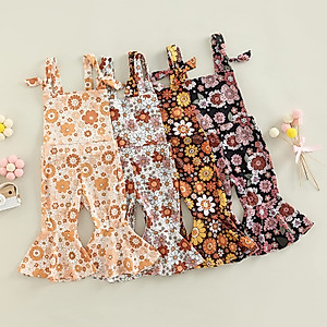 Infant Toddler Baby Girl Romper Jumpsuit Sleeveless Halter Floral One Piece Outfit Bell Bottom Overalls Summer Clothes (White, 12-18 Months)