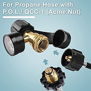 SHINESTAR 5FT Propane Adapter Hose, Comes with an Upgraded Propane Tank Gauge for 5-40lb Propane Tank