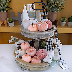 Winlyn 12 Pcs Small Rustic Faux Velvet Pumpkins Decorative Blush Coral Pink Peach Ivory Fabric Pumpkins Foam Pumpkins 3" for Fall Wedding Bbay Shower Thanksgiving Halloween Table Centerpiece Décor