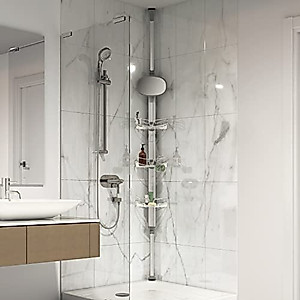 ARTIKA Allegro Extendable Shower Caddy with 1 Mirror and Adjustable Racks and Shelves, Stainless Steel