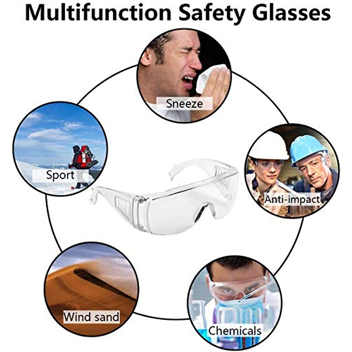 Anti Fog Safety Glasses, Safety Goggles Over Eyeglasses Pack of 3, Anti Dust Impact Scratch Resistant Splash Proof Chemical Wrap Around Eye Protection for Lab Nurses Workers Architect Men and Women