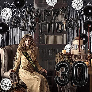 30th Birthday Decorations for Him Her Black Death to My Twenties Banner, Rip to My 20s Sash, Number 30 Balloon, Happy Birthday Balloon Banner, Foil Curtain for Funny Thirtieth Birthday Party Supplies
