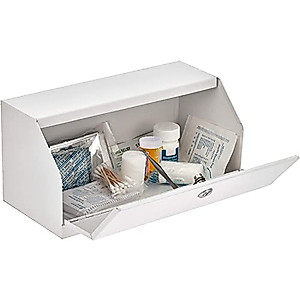 AdirMed Medicine Lock Box for Medication Lock Box with Key - Wall Mounted Locking First Aid Medicine Cabinet, Secured Prescription Storage for Peace of Mind Around Kids at Home, School (Steel White)