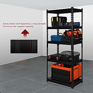 PACHIRA E-Commerce 5-Tier Garage Shelving Unit Heavy Duty Adjustable Storage Rack Metal Shelves for Kitchen, Garage, Office, 28" W x 12" D x 60" H